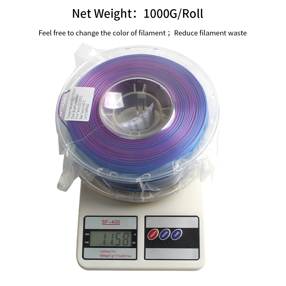 1kg/Spool 1.75mm Silk PLA Filament Smooth Shine Mulit Colorful Tri-Col ...